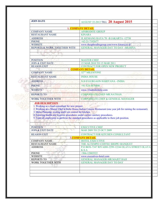 Chef Negi CV | PDF