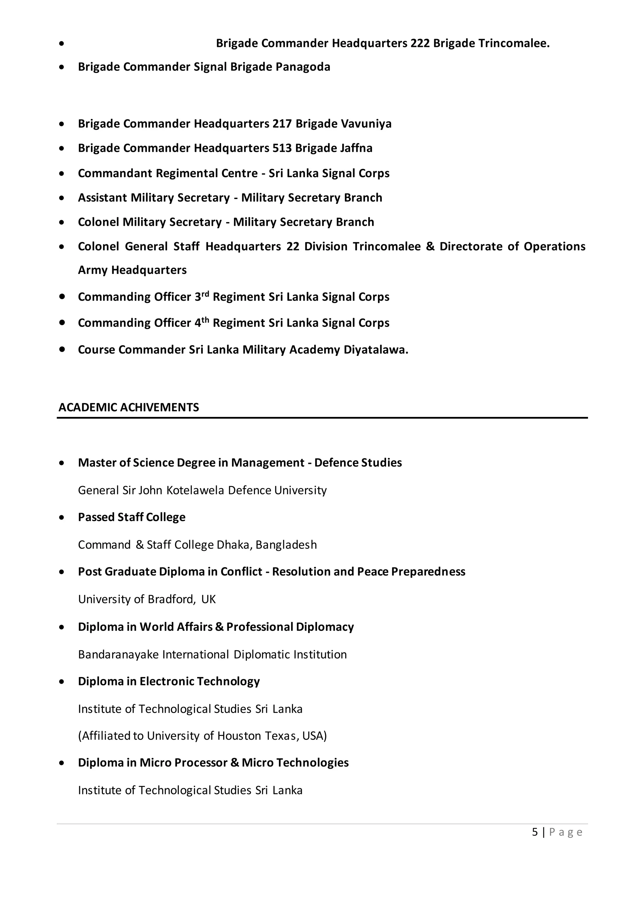 Maj Gen Prasad Samarasinghe - CV 19 May 16 | DOCX | Defense Industry ...