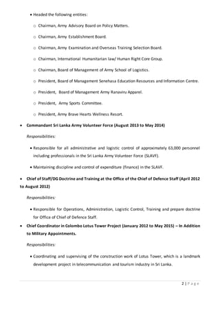 Maj Gen Prasad Samarasinghe - CV 19 May 16 | DOCX | Defense Industry ...