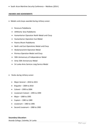 Maj Gen Prasad Samarasinghe - CV 19 May 16 | DOCX | Defense Industry ...