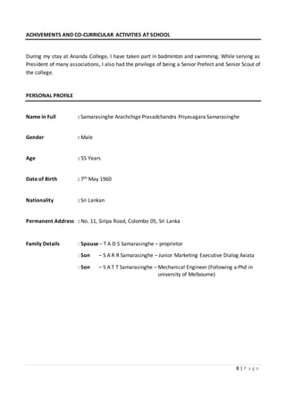 Maj Gen Prasad Samarasinghe - CV 19 May 16 | DOCX | Defense Industry ...