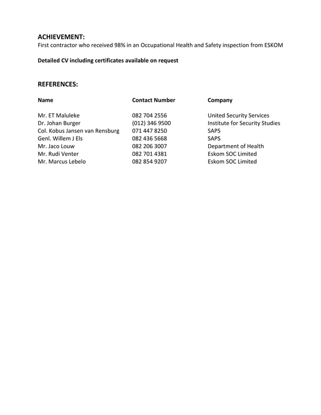 CV PJ COMBRINCK | PDF