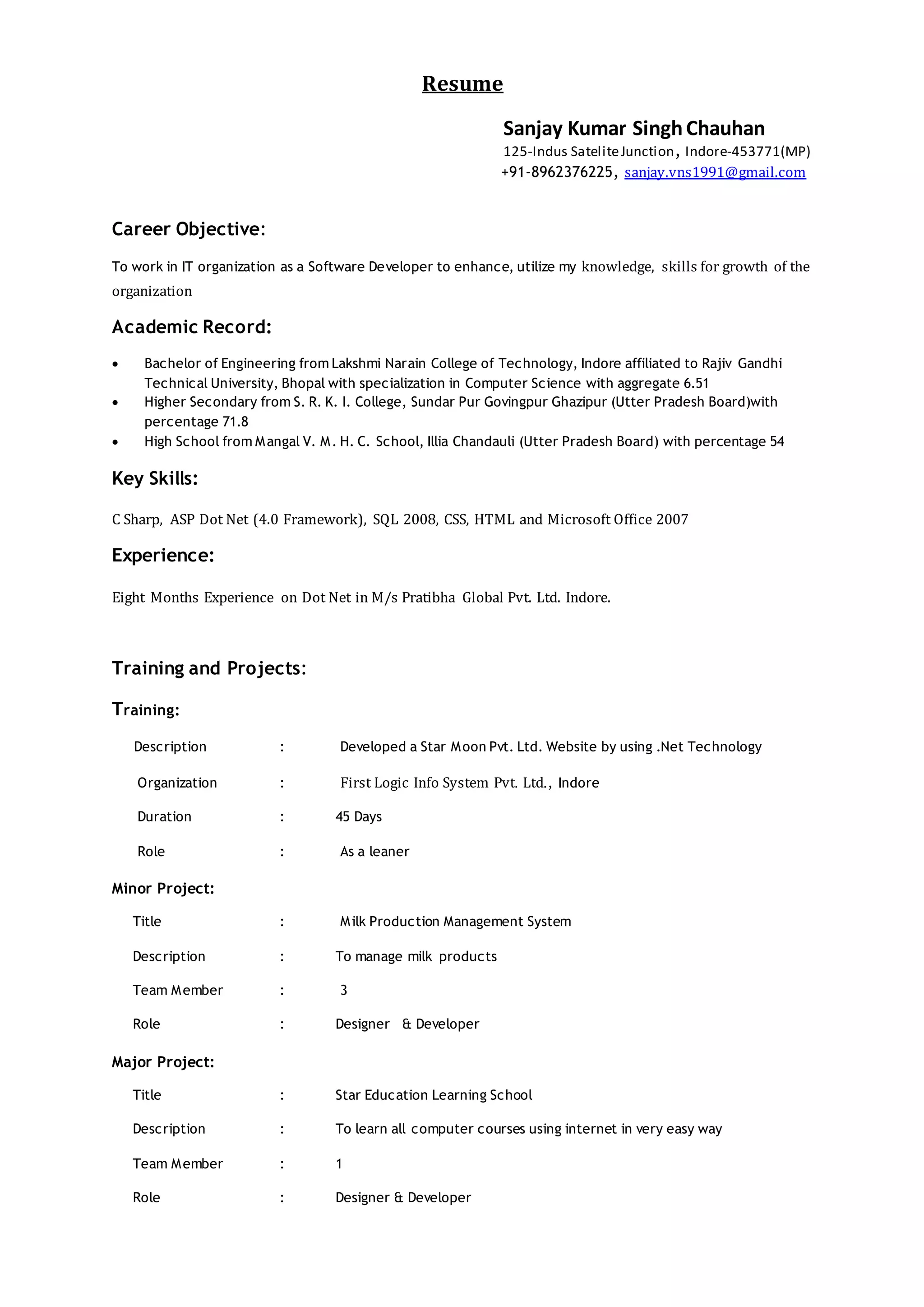 Sanjay_Resume | DOCX | Technology & Computing