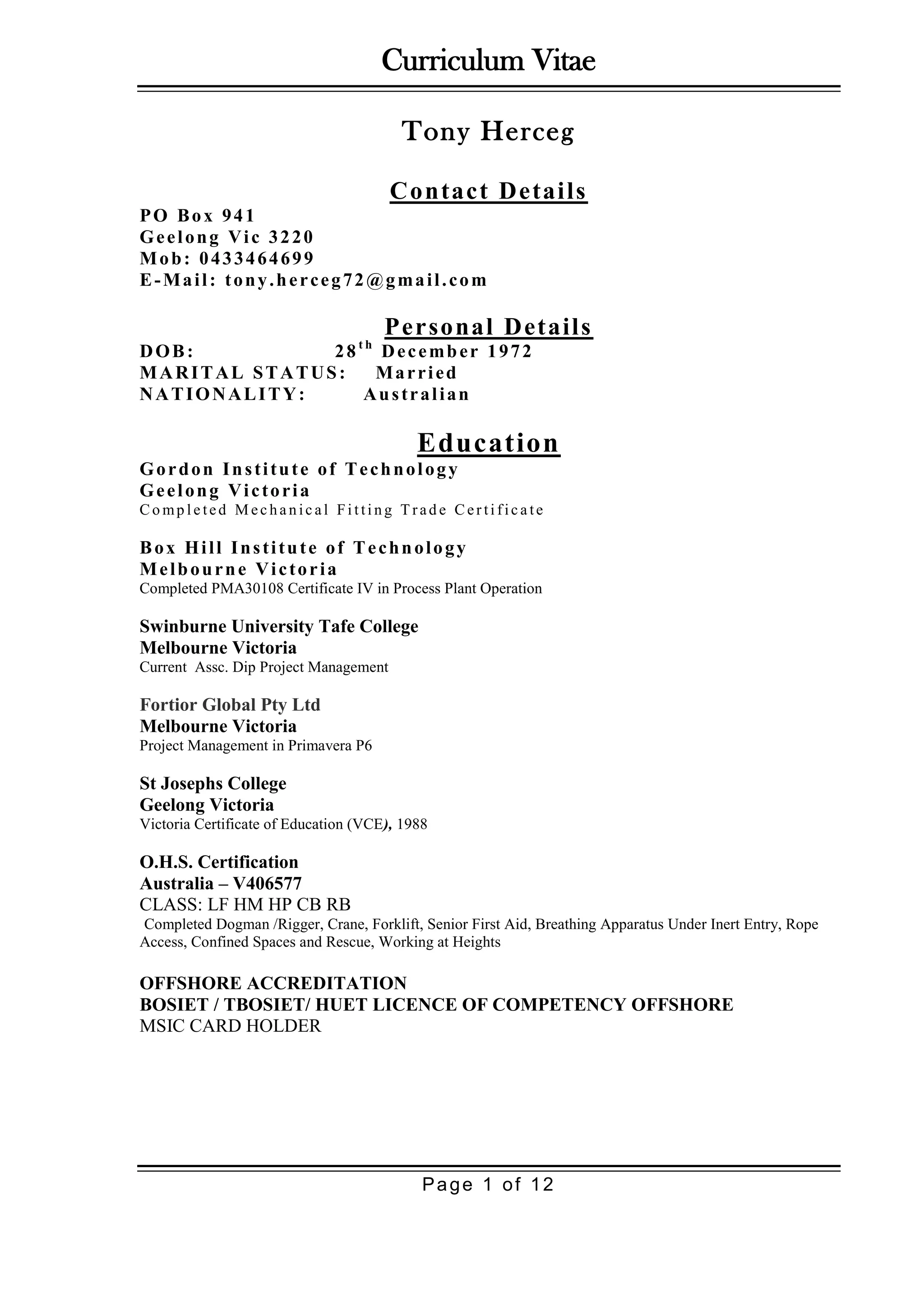 TONY HERCEGl resume | PDF