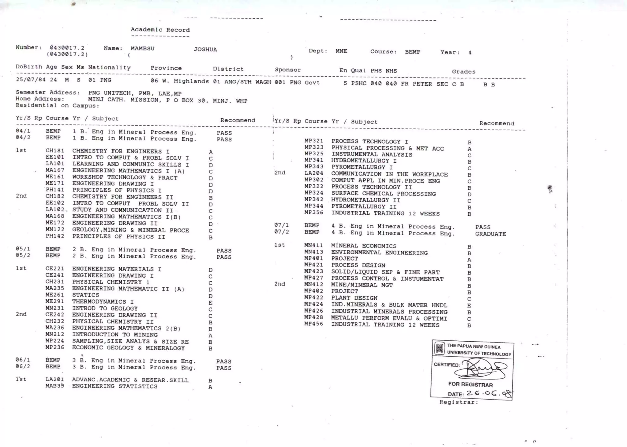 Academic Transcript- JM | PDF