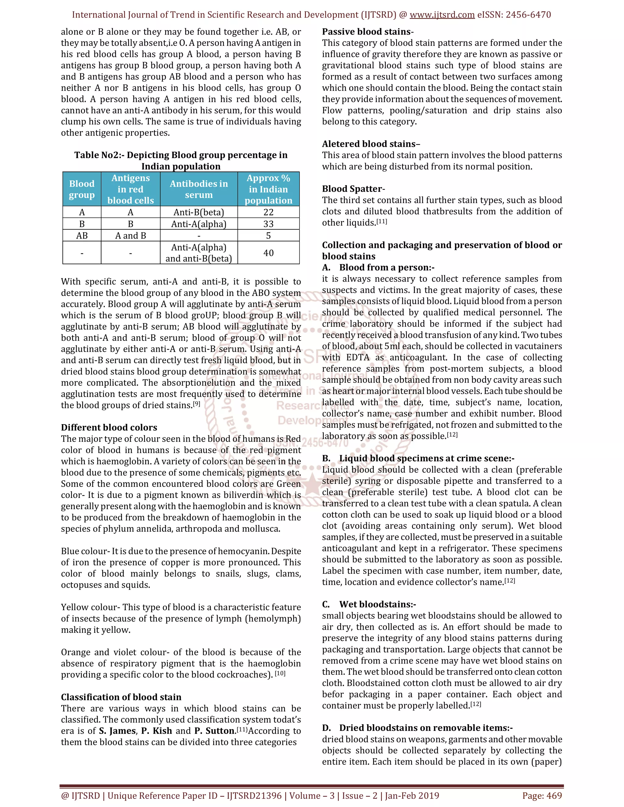 Forensic Existence of Blood as a Dynamic Evidence | PDF