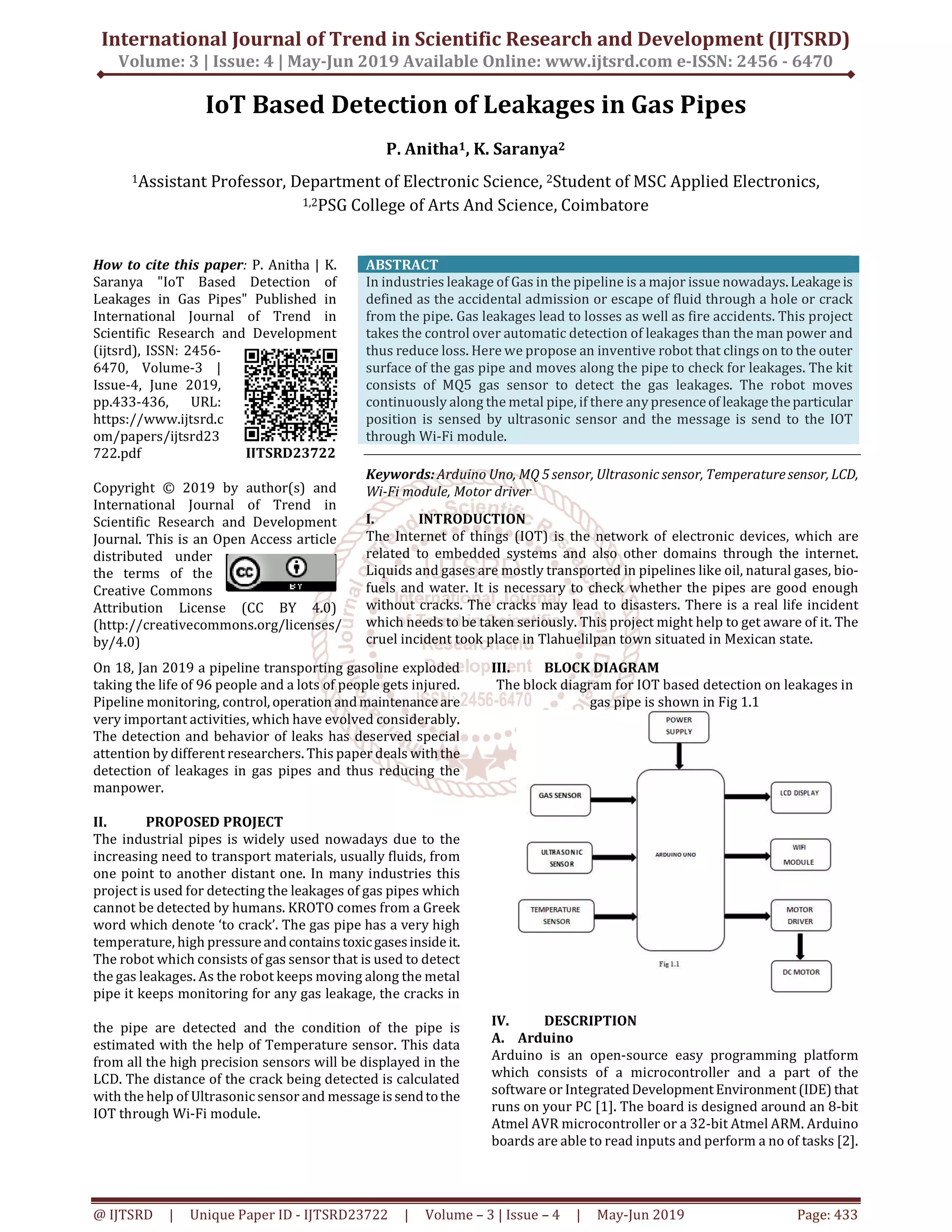 IoT Based Detection of Leakages in Gas Pipes | PDF