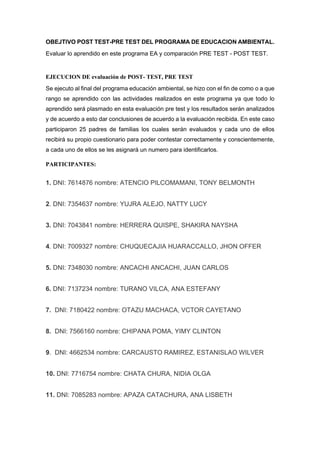 POST-TES_Y_PRE_TEST_(PEA).pdf EDUACION AMBIENTAL | PDF