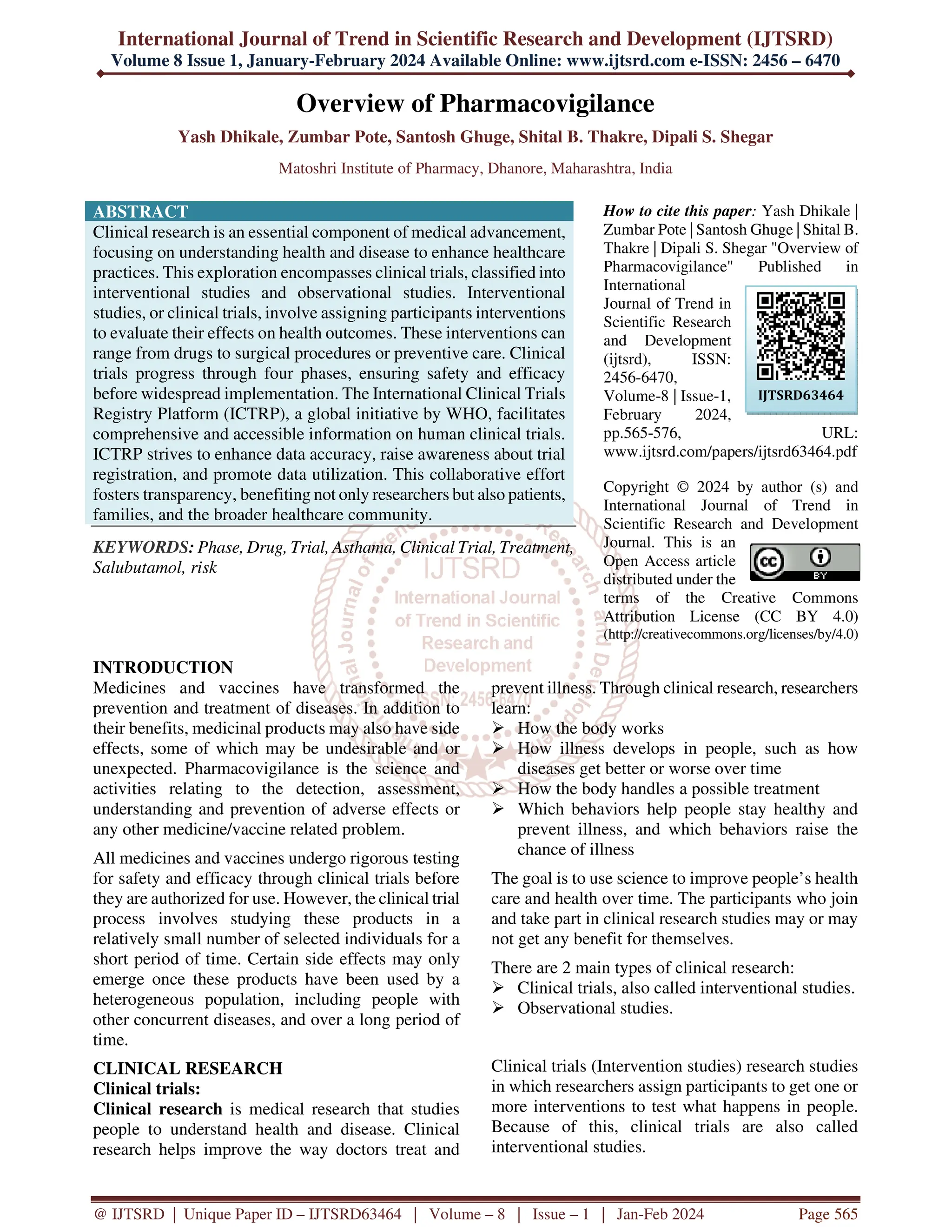 Overview of Pharmacovigilance by Yash Dhikale | Zumbar Pote | Santosh ...