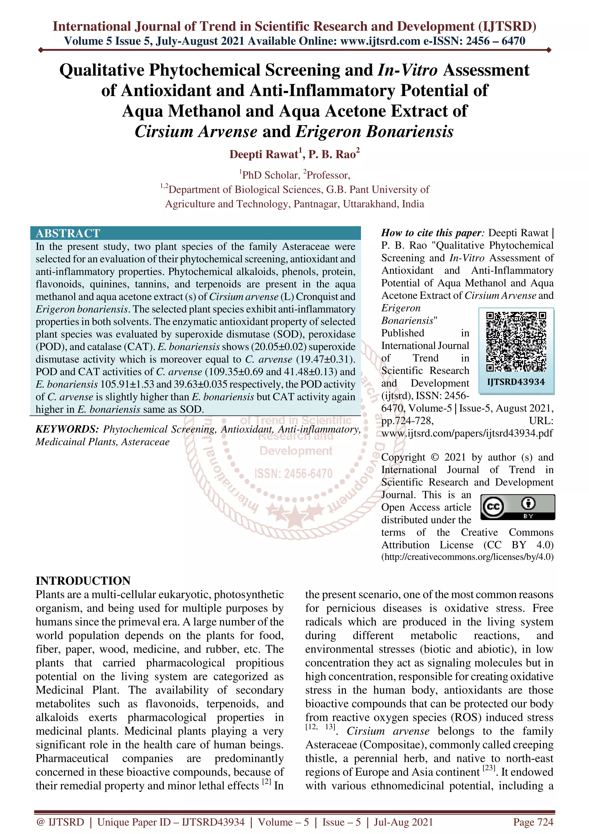 Qualitative Phytochemical Screening And In Vitro Assessment Of