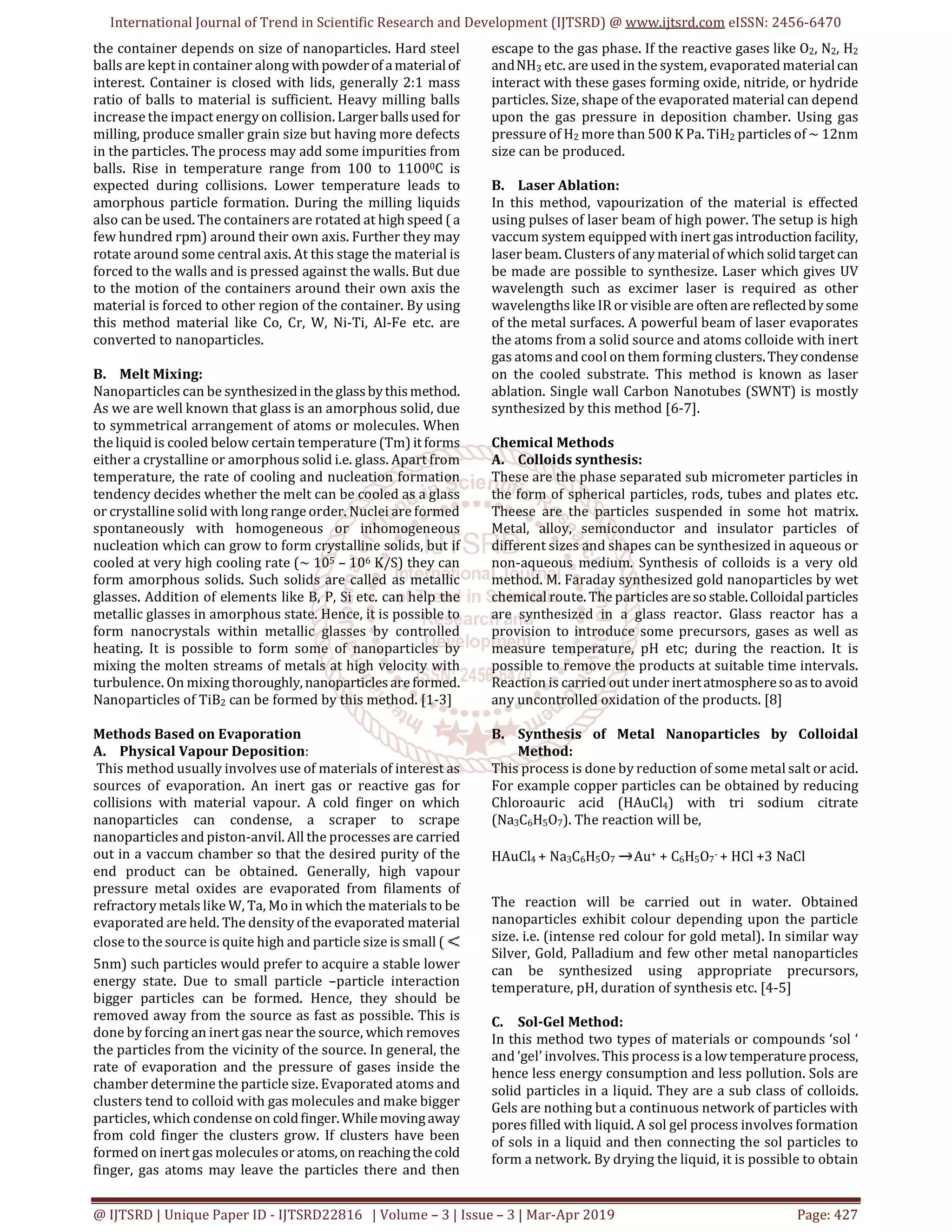 Synthesis of Nanoparticles an Overew, a Review Article | PDF