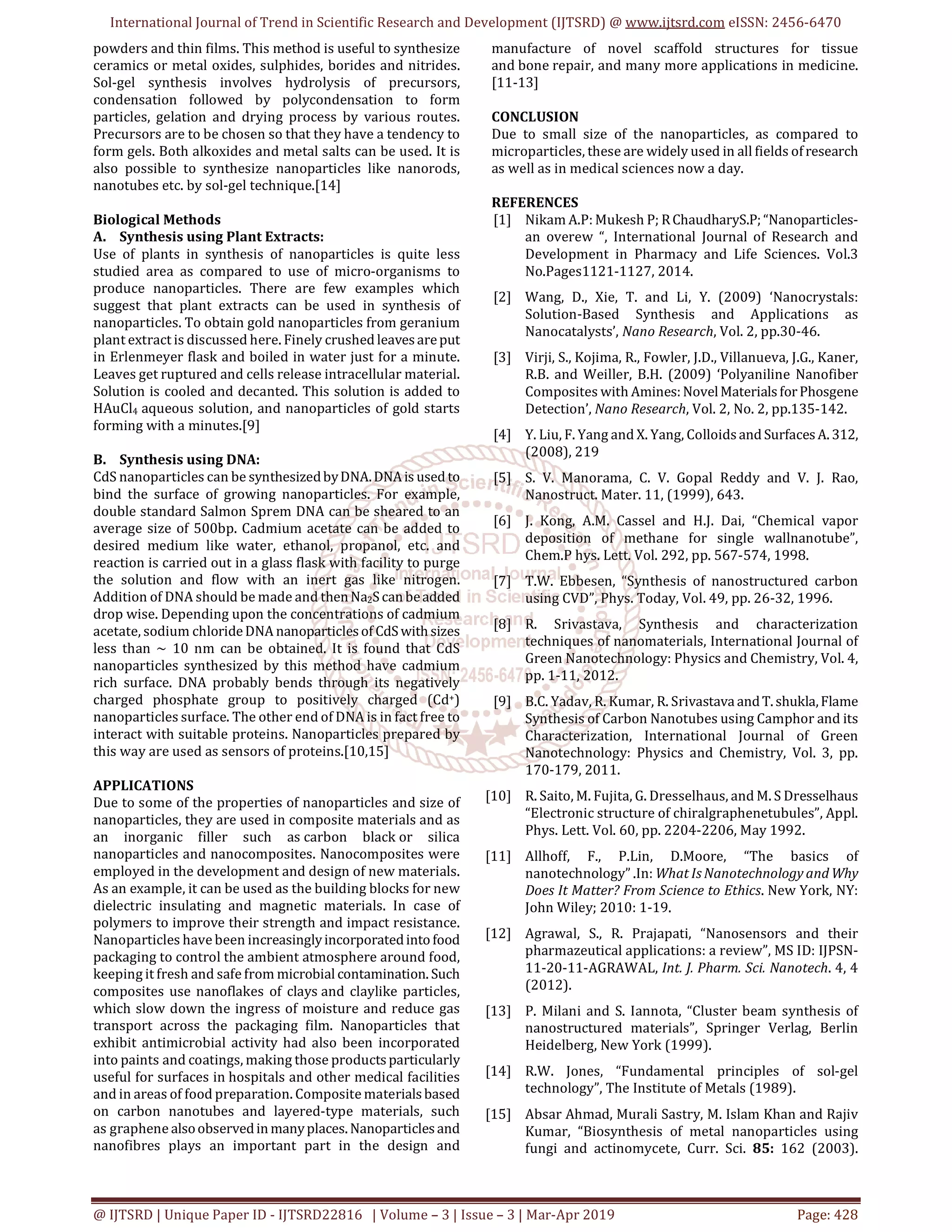 Synthesis of Nanoparticles an Overew, a Review Article | PDF