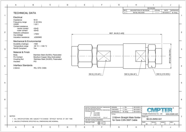 RF Coaxial 2.92mm Straight Male Connectors Solder for Gore CNX 3507 ...