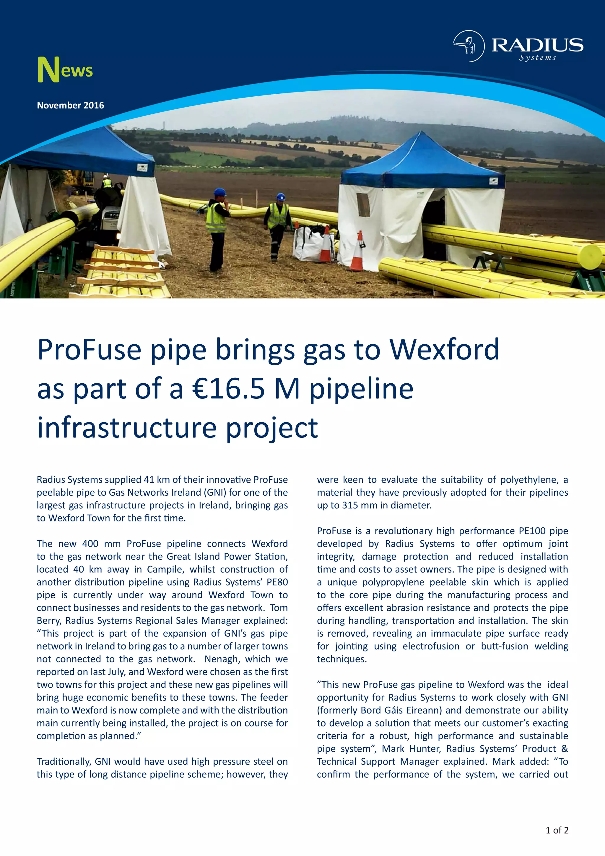 Radius Systems pipe brings gas to Wexford Town | PDF