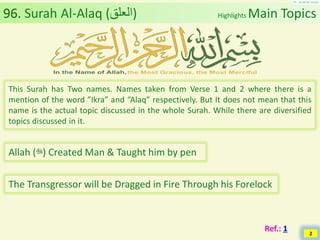 Al Quran (Chapter 96): Surah Al-Alaq [Blood Clot], Surah Ikra [Read] | PDF