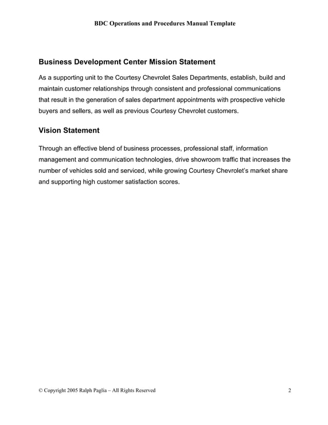 96 bdc operations-manual_template | DOC | Automotive Industry | Industries