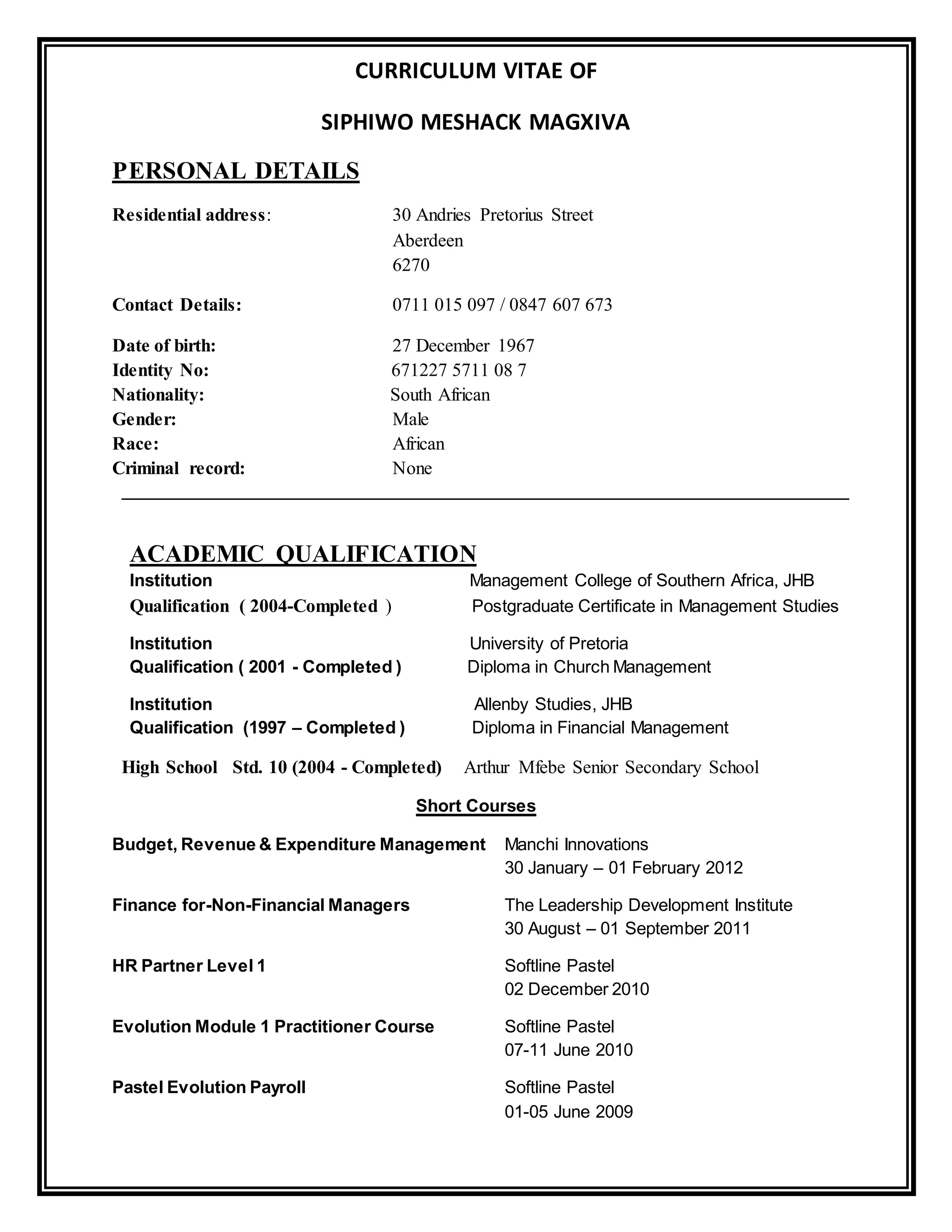 My Updated CV- S M Magxiva 30 Andries Pret | DOCX
