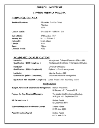 My Updated CV- S M Magxiva 30 Andries Pret | PDF