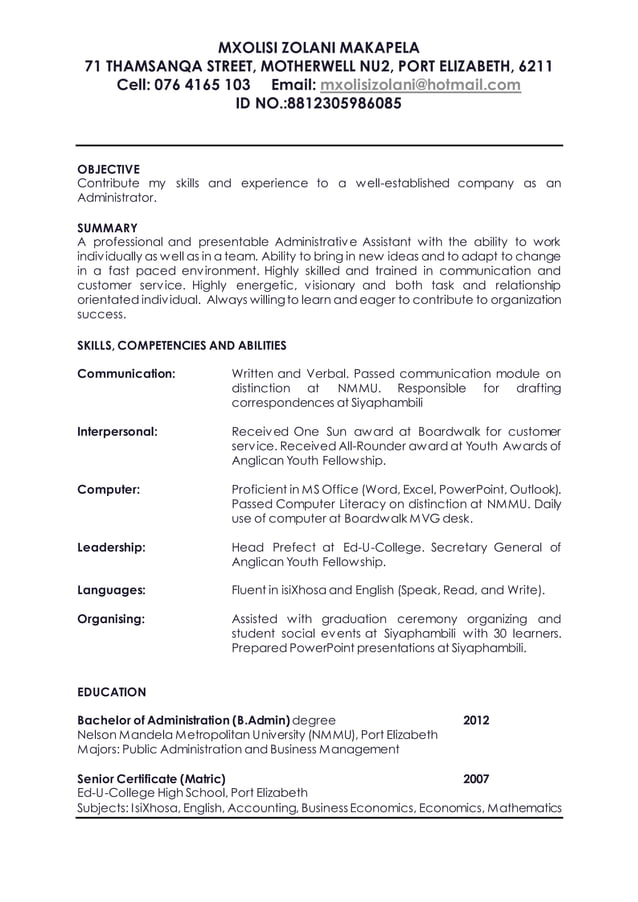 MXOLISI Z MAKAPELA RESUME2 | PDF