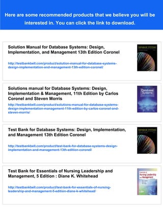 Database Systems A Practical Approach to Design Implementation and Management 6th Edition ...