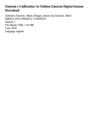 Einstein s Unification 1st Edition Einstein | PDF