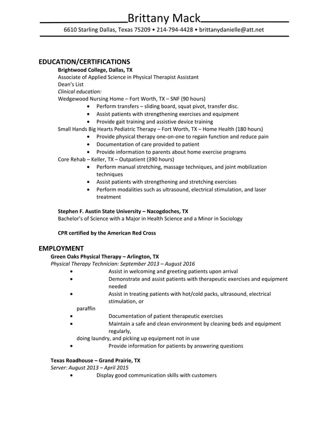 PTA Resume | PDF