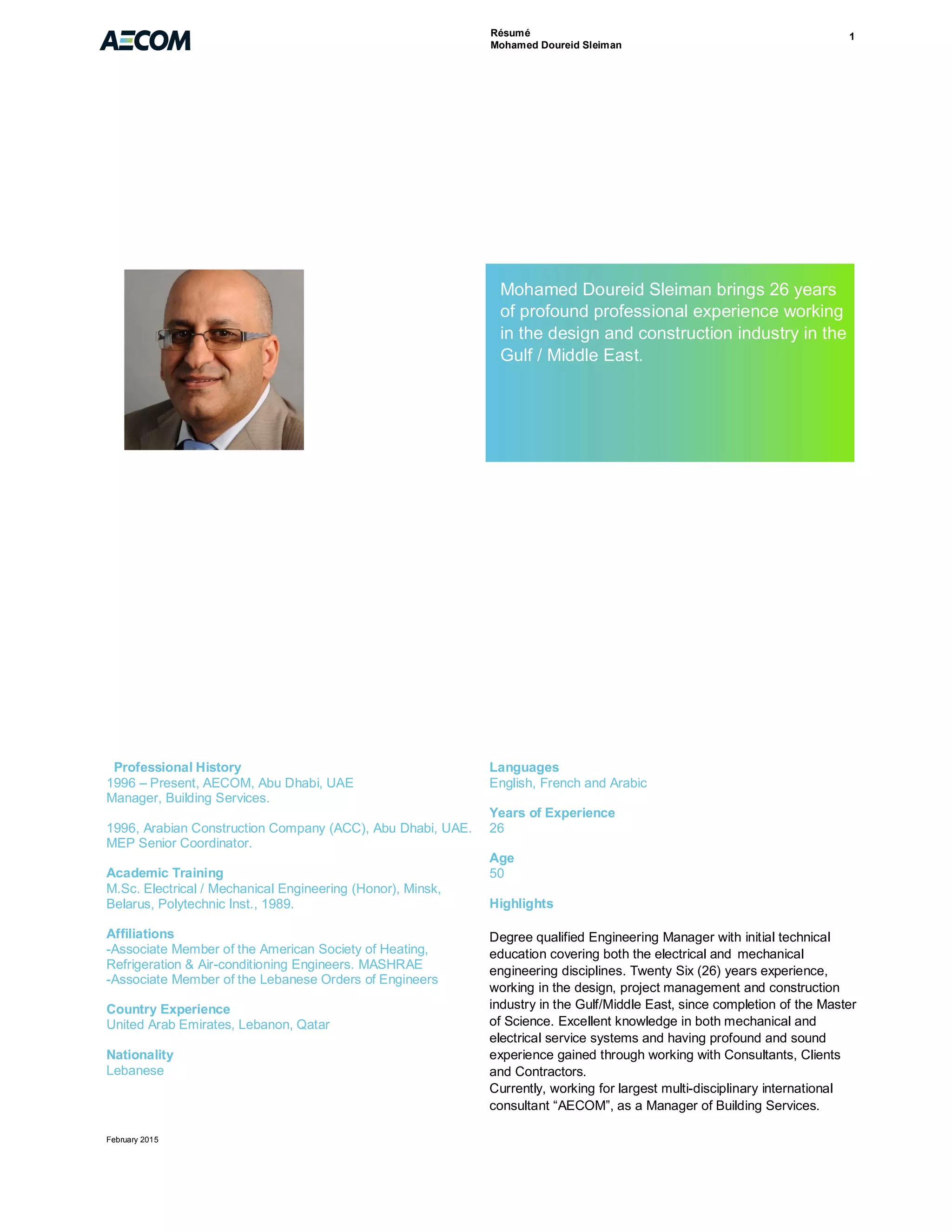Mohamad Sleiman CV, February 2015 | PDF