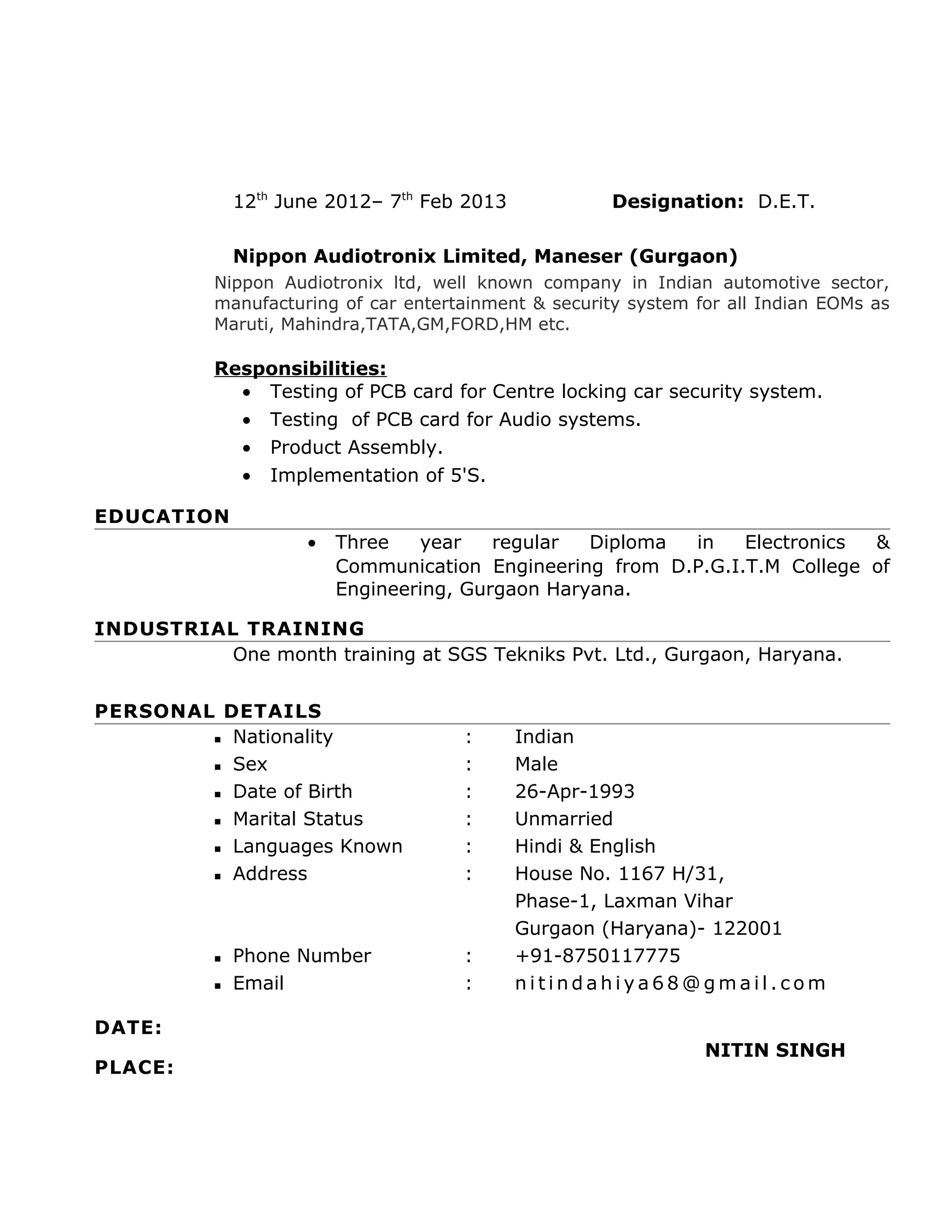 Nitin Singh (Resume) | DOC