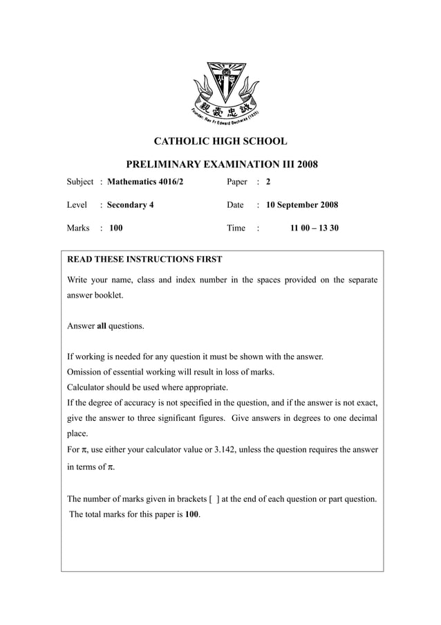Catholic High Emath Paper2_printed | PDF