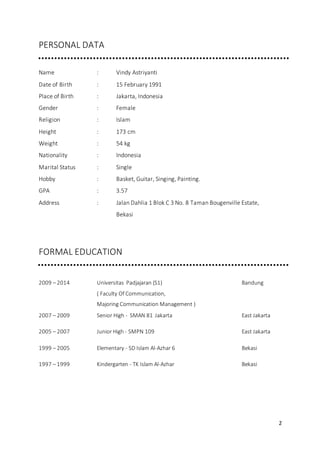 CV Vindy Astriyanti | PDF