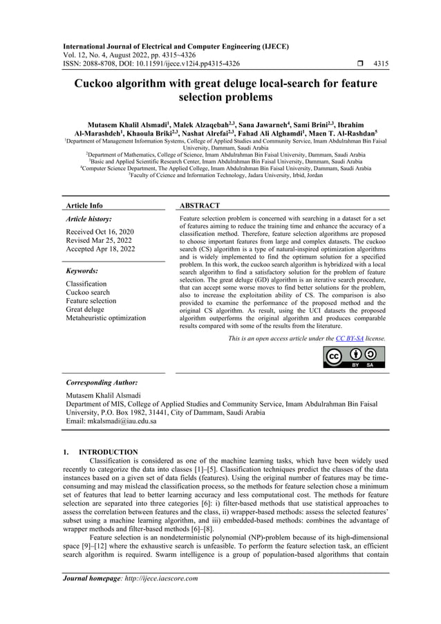 Cuckoo Algorithm With Great Deluge Local Search For Feature Selection Problems Pdf 