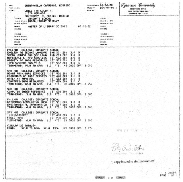 Syracuse University transcript