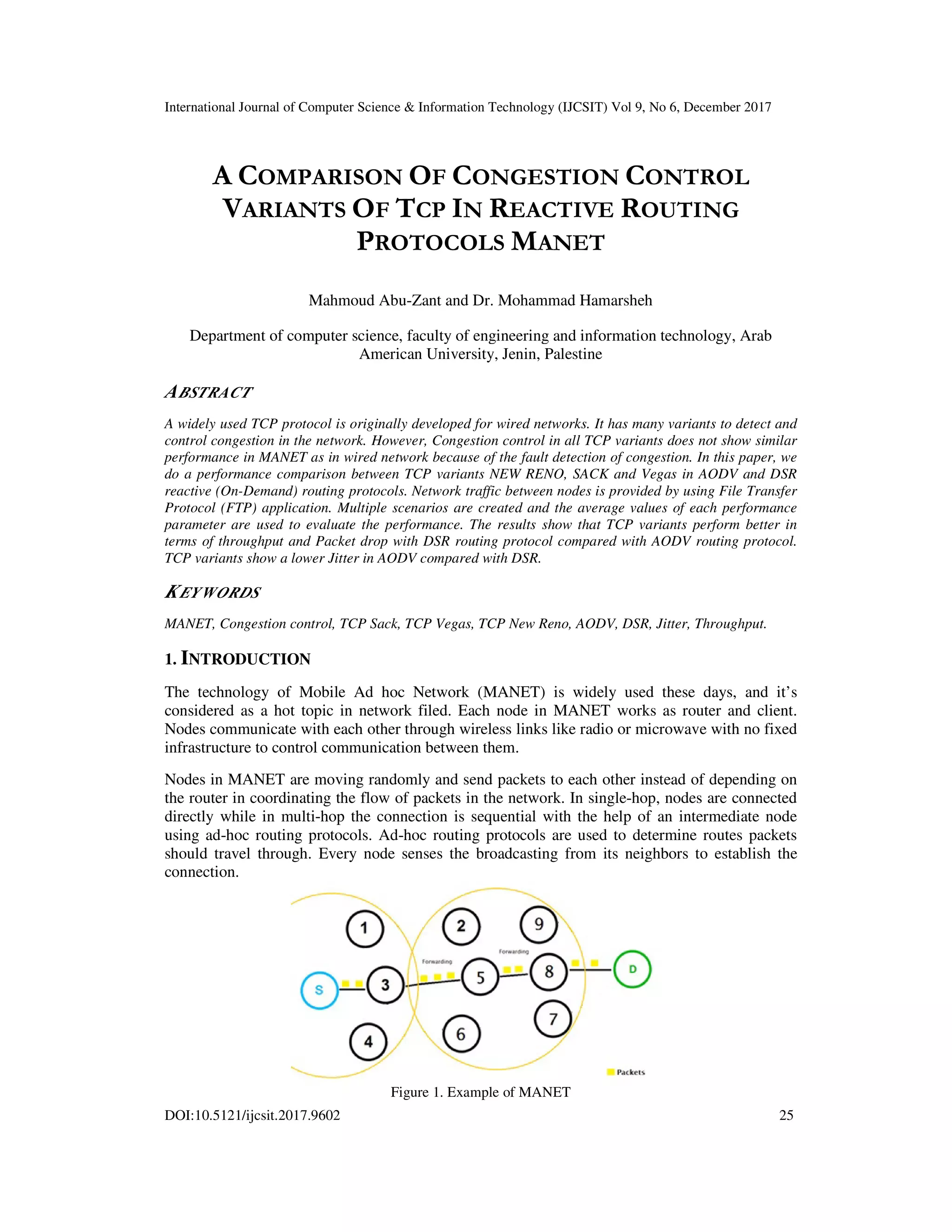 A Comparison of Congestion Control Variants of TCP in Reactive Routing Protocols MANET | PDF