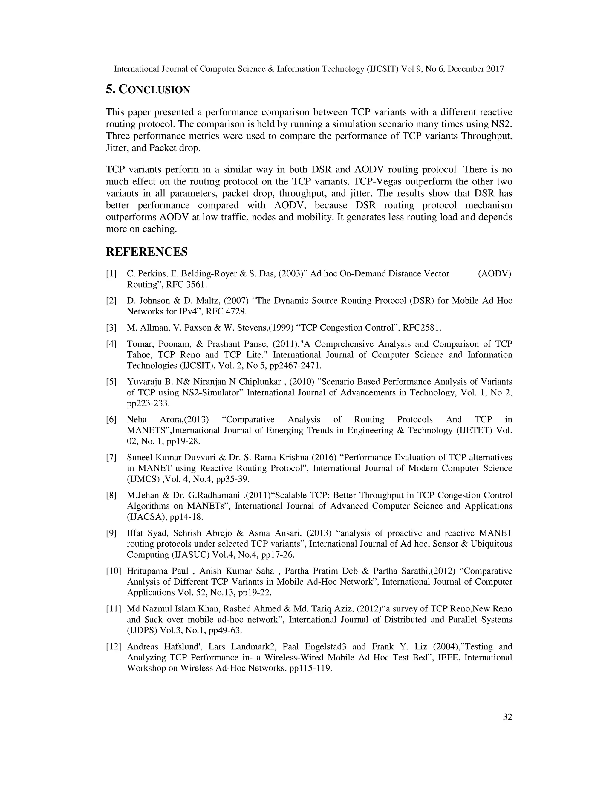 A Comparison Of Congestion Control Variants Of Tcp In Reactive Routing Protocols Manet Pdf
