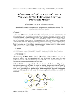A Comparison of Congestion Control Variants of TCP in Reactive Routing Protocols MANET | PDF