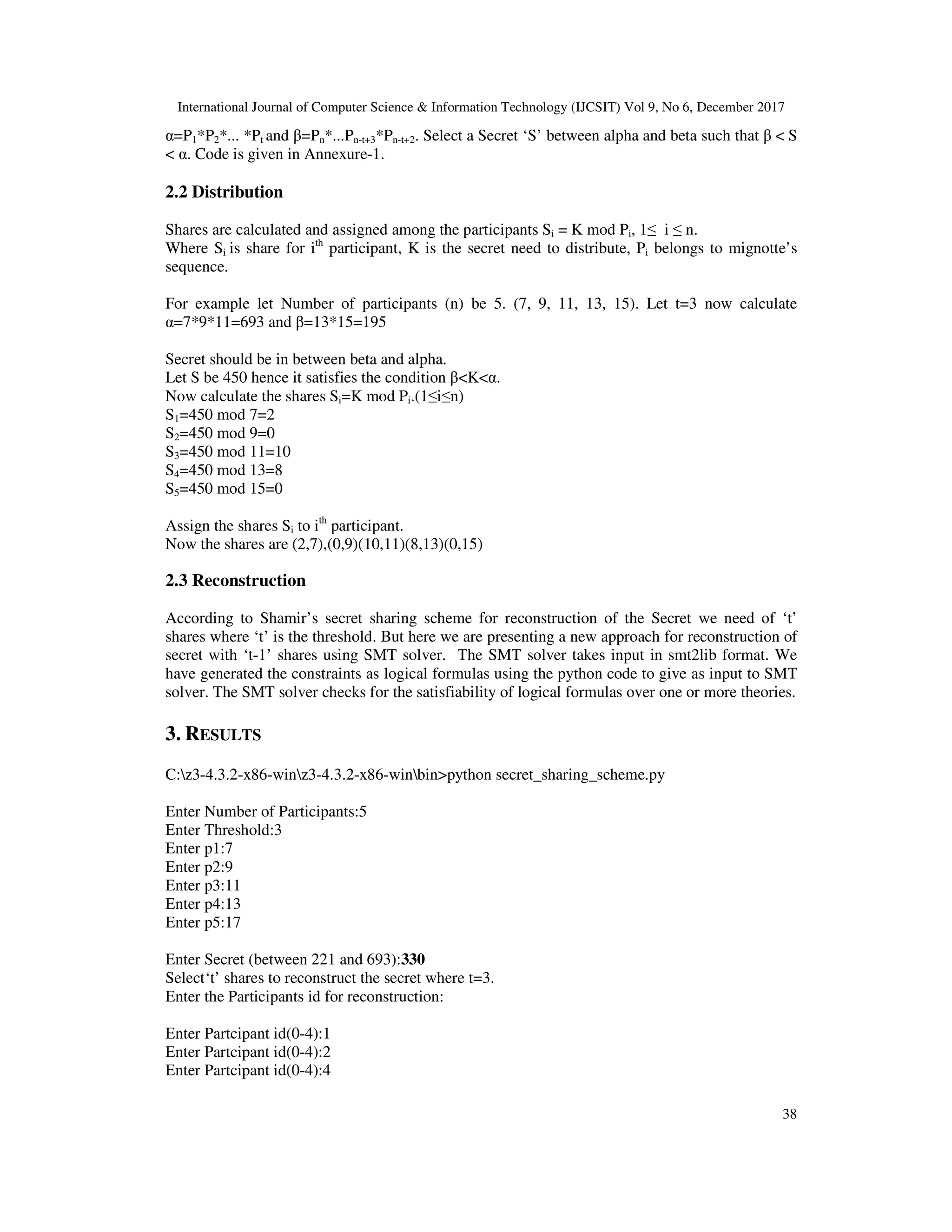 BREAKING MIGNOTTE’S SEQUENCE BASED SECRET SHARING SCHEME USING SMT SOLVER | PDF