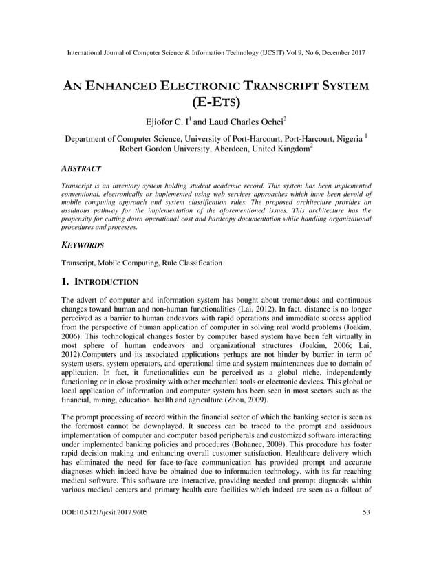 AN ENHANCED ELECTRONIC TRANSCRIPT SYSTEM (E-ETS) | PDF