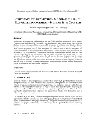 Performance Evaluation of SQL and NoSQL Database Management Systems in a Cluster | PDF