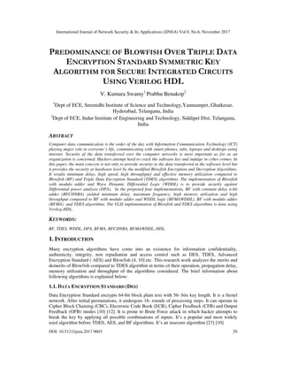PREDOMINANCE OF BLOWFISH OVER TRIPLE DATA ENCRYPTION STANDARD SYMMETRIC KEY ALGORITHM FOR SECURE ...