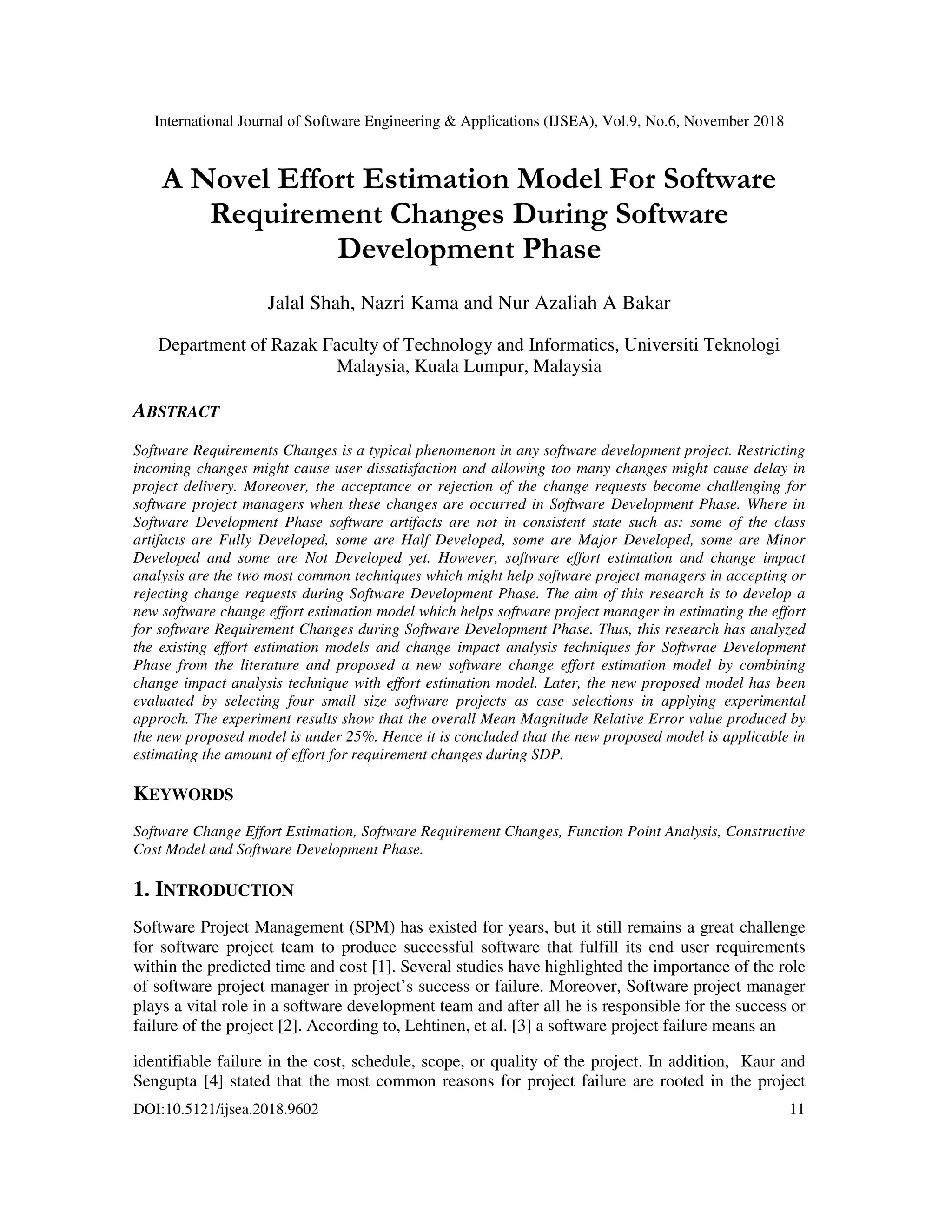 A Novel Effort Estimation Model For Software Requirement Changes During ...