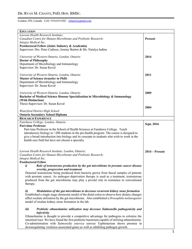 Ryan Chanyi CV | PDF | Chemistry | Science