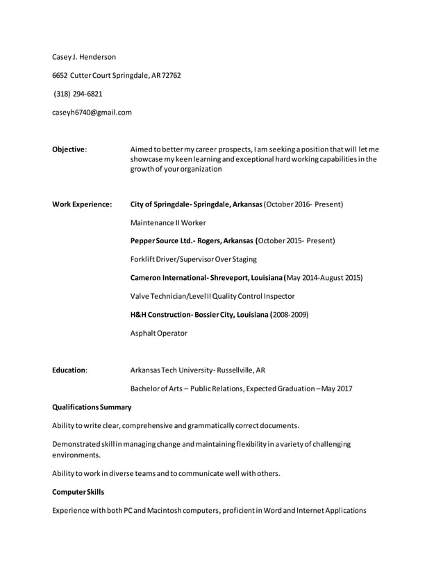 Casey Henderson Resume 2016 | PDF