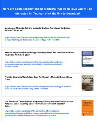 Morphology Methods Cell And Molecular Biology Techniques Ricardo V Lloyd | PDF