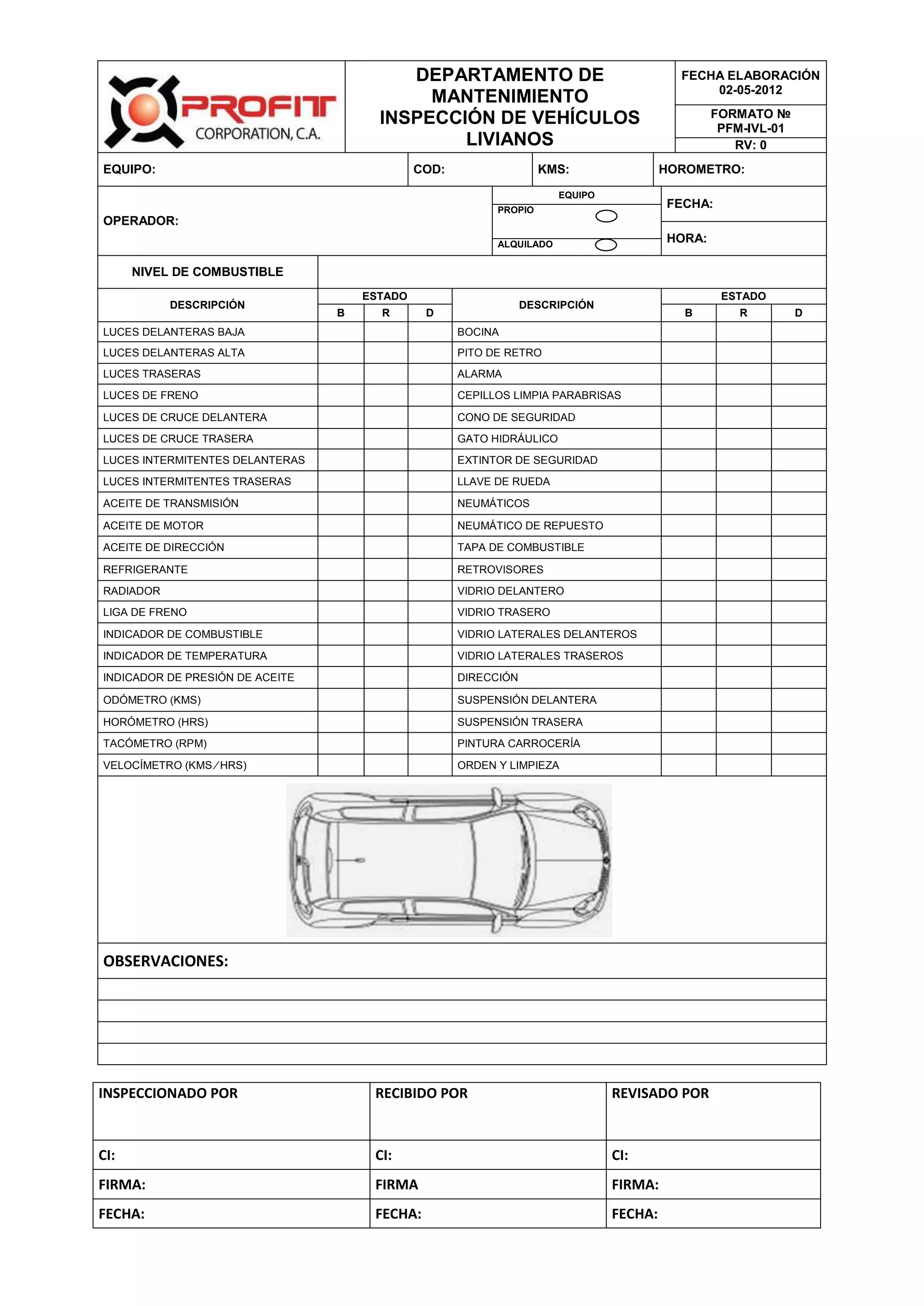 Formato Inspeccion Vehiculo Liviano y Pesados | DOC