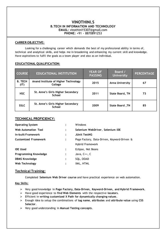 Vinothini_Resume | DOCX | Computing | Technology & Computing