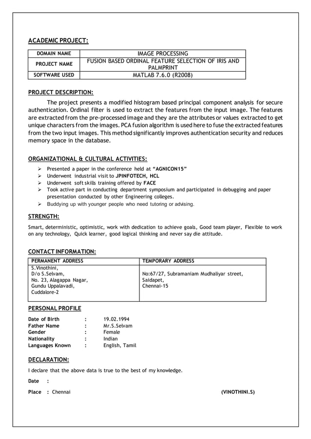 Vinothini_Resume | DOCX | Computing | Technology & Computing