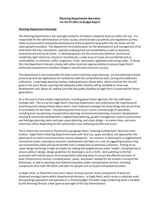 Planning Dept Narrative. FY 2015-16 Budget Report | PDF | Developmental ...