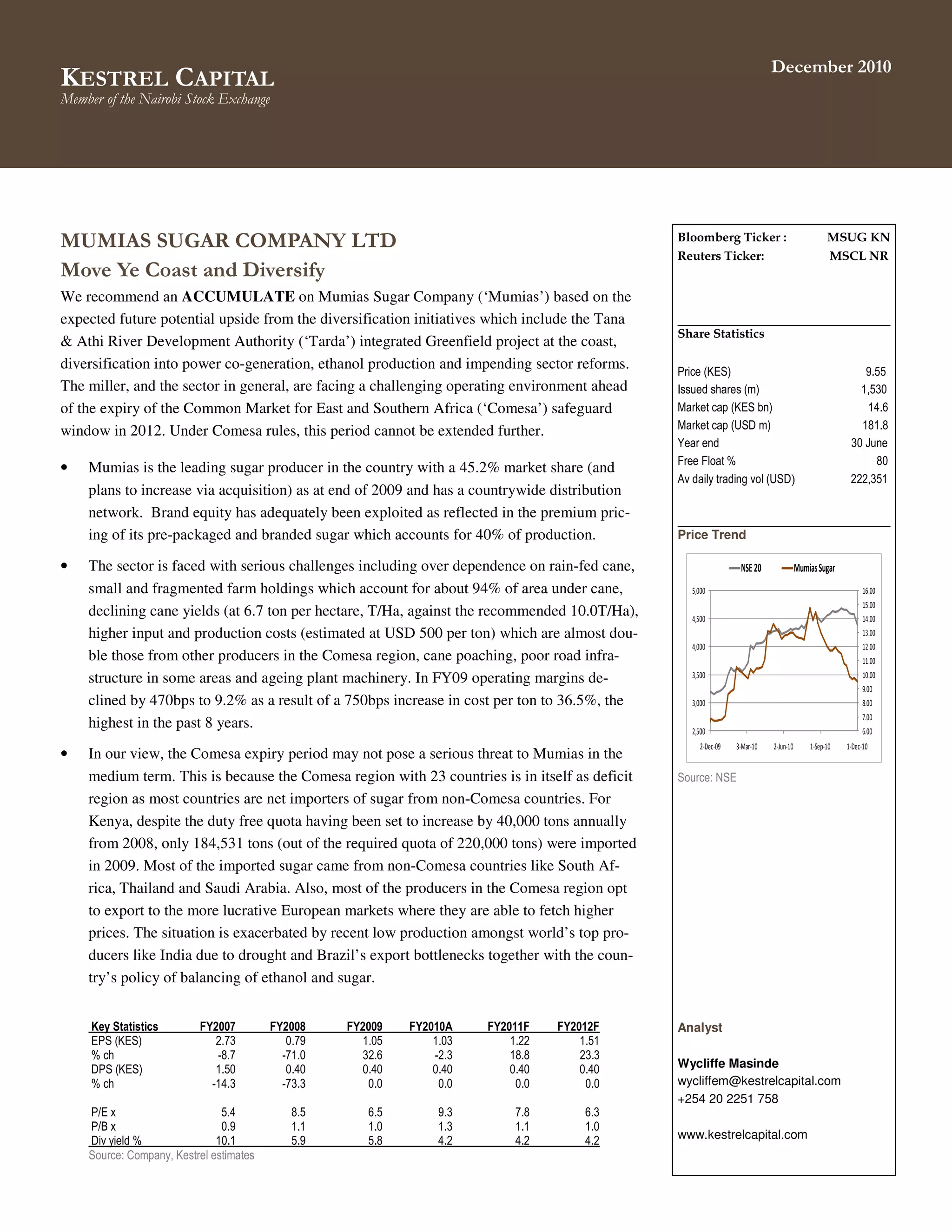 Mumias Sugar Research Update December 2010 | PDF