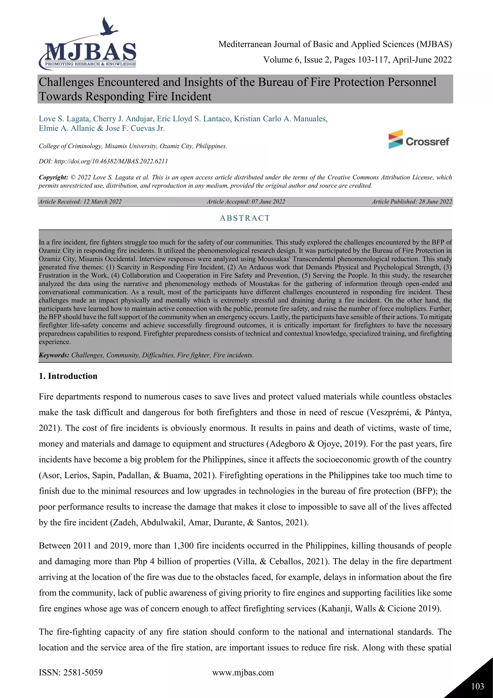 Challenges Encountered and Insights of the Bureau of Fire Protection ...