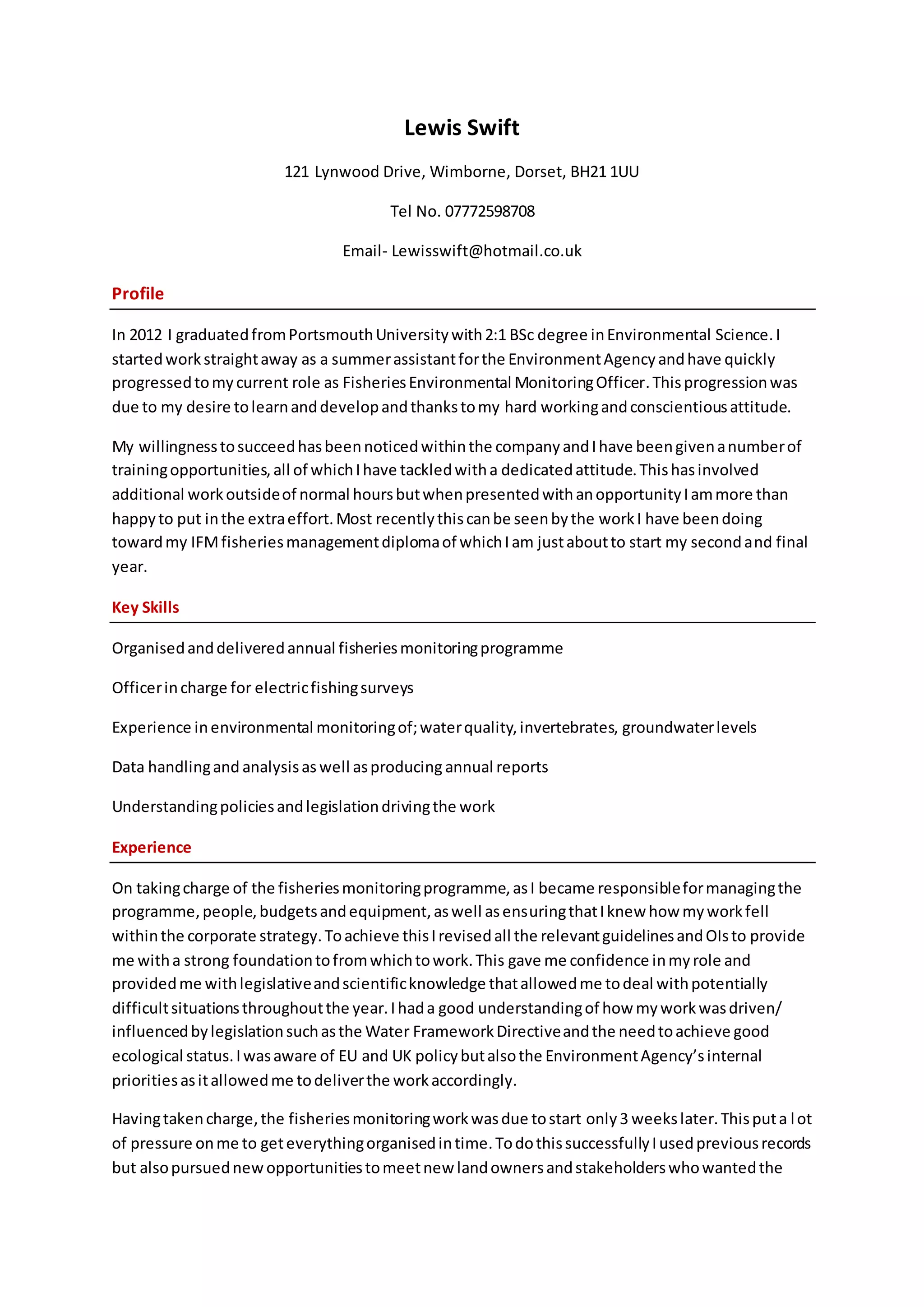 Lewis Swift CV | DOCX